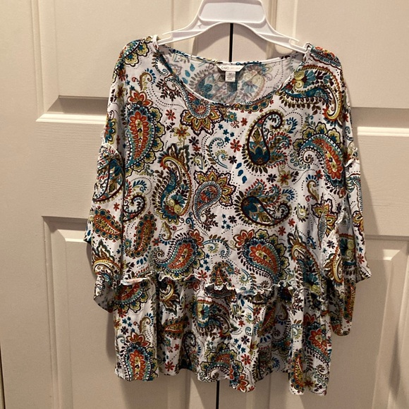 Cato | Tops | Cato White And Blue Relaxed Tiered Blouse | Poshmark